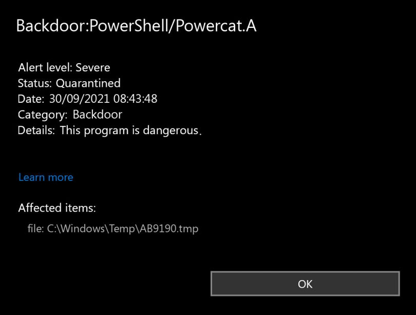 Backdoor:PowerShell/Powercat.A (Powercat Backdoor) — Virus Removal Guide