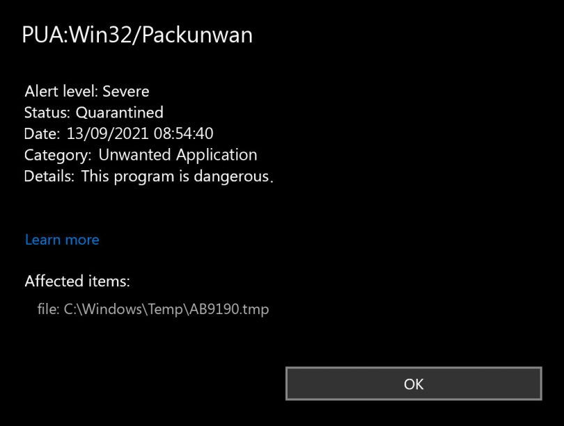PUA:Win32/Packunwan (Packunwan Unwanted Application) — Virus Removal Guide