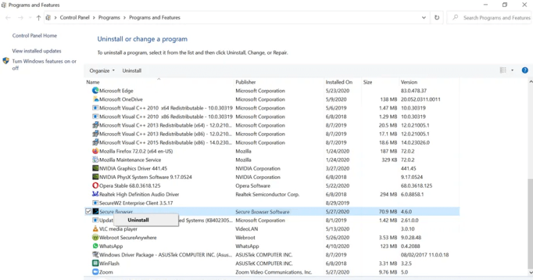 How to remove Secure Browser and related browser extensions?
