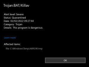 Trojan:BAT/Killav — Killav Trojan Removal Guide