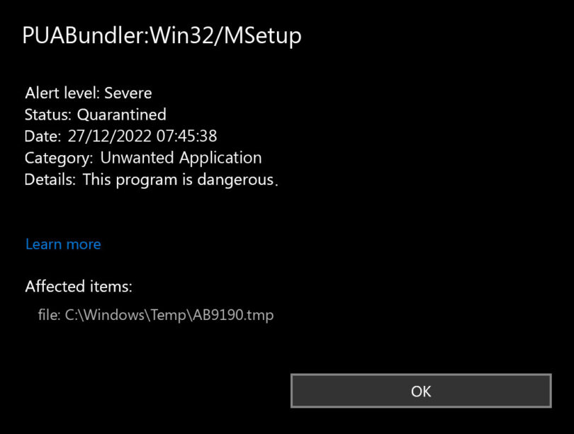 PUABundler:Win32/MSetup — MSetup Unwanted Application Removal Guide