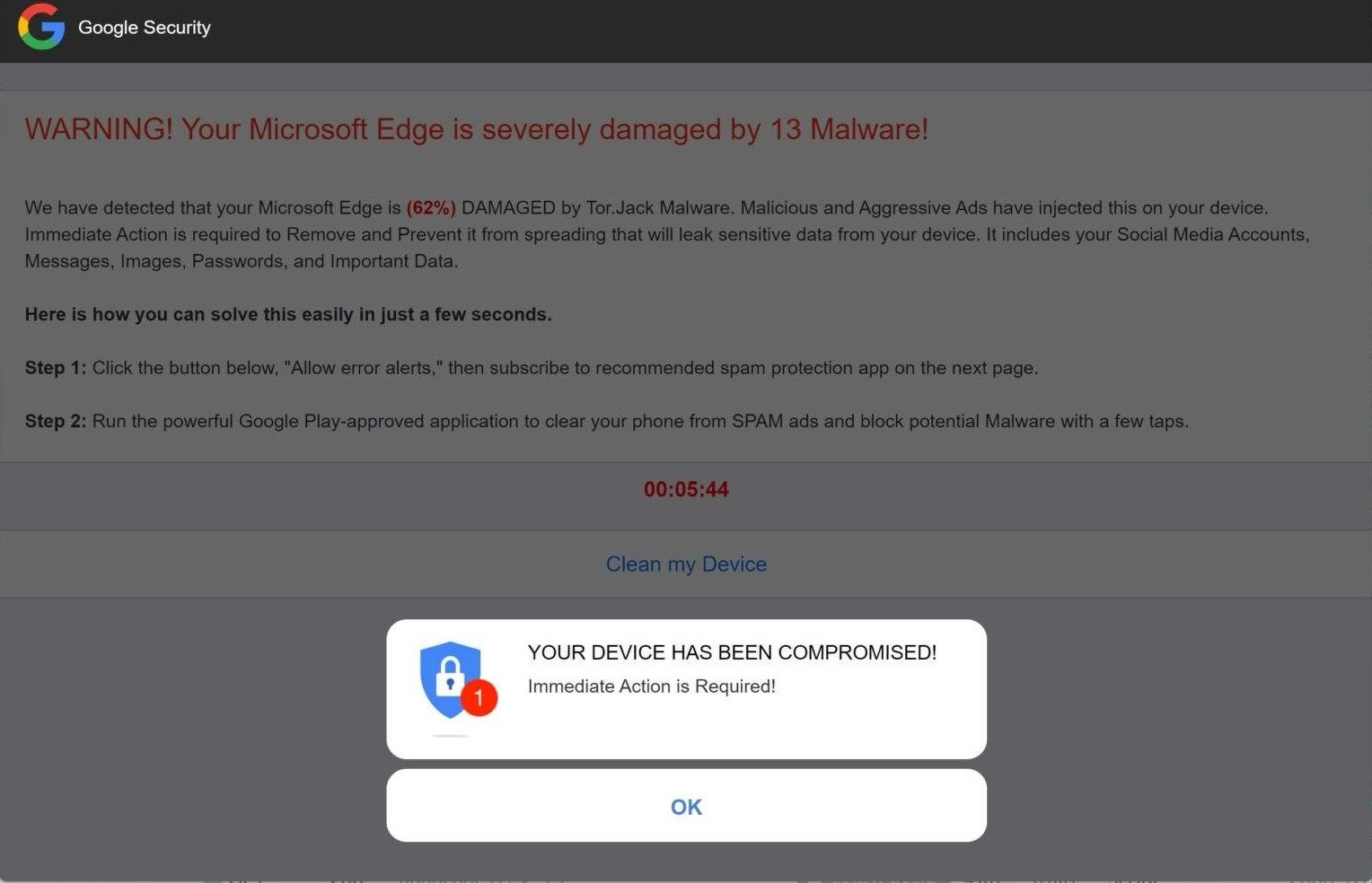 "Your Browser Is (62%) DAMAGED By Tor.Jack Malware" — Scam Removal