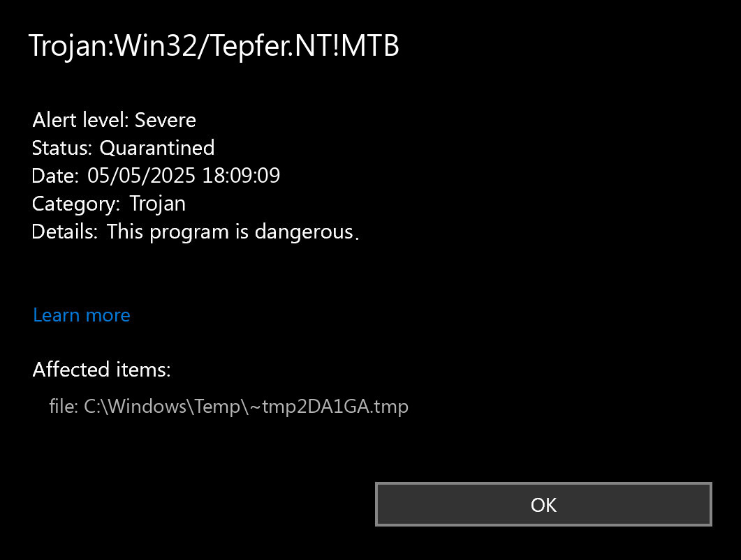 Trojan:Win32/Tepfer.NT!MTB Trojan Virus (Tepfer Removal)